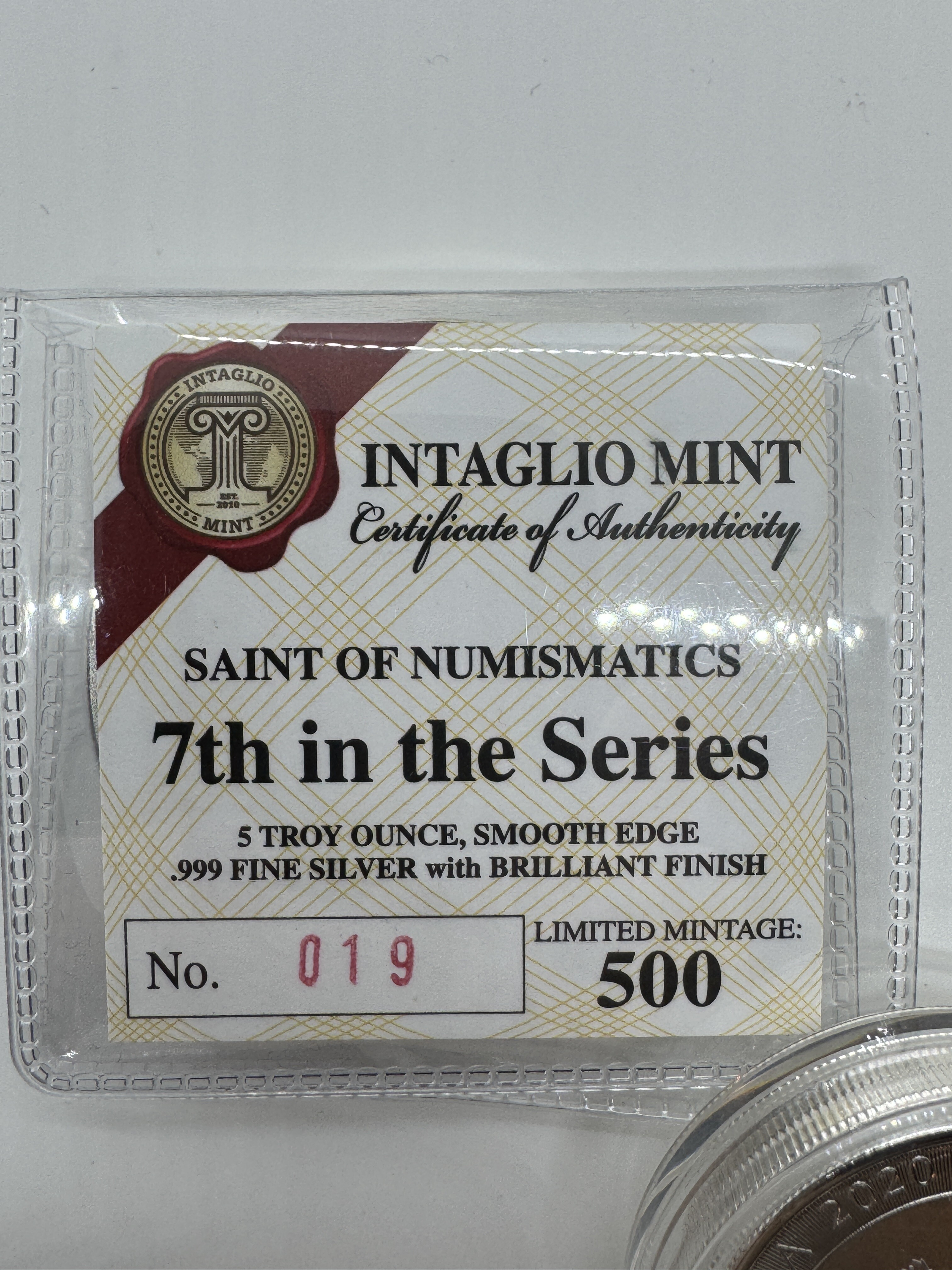Intaglio Mint 2oz Silver Limited Edition Patron Saint of Numismatics ...