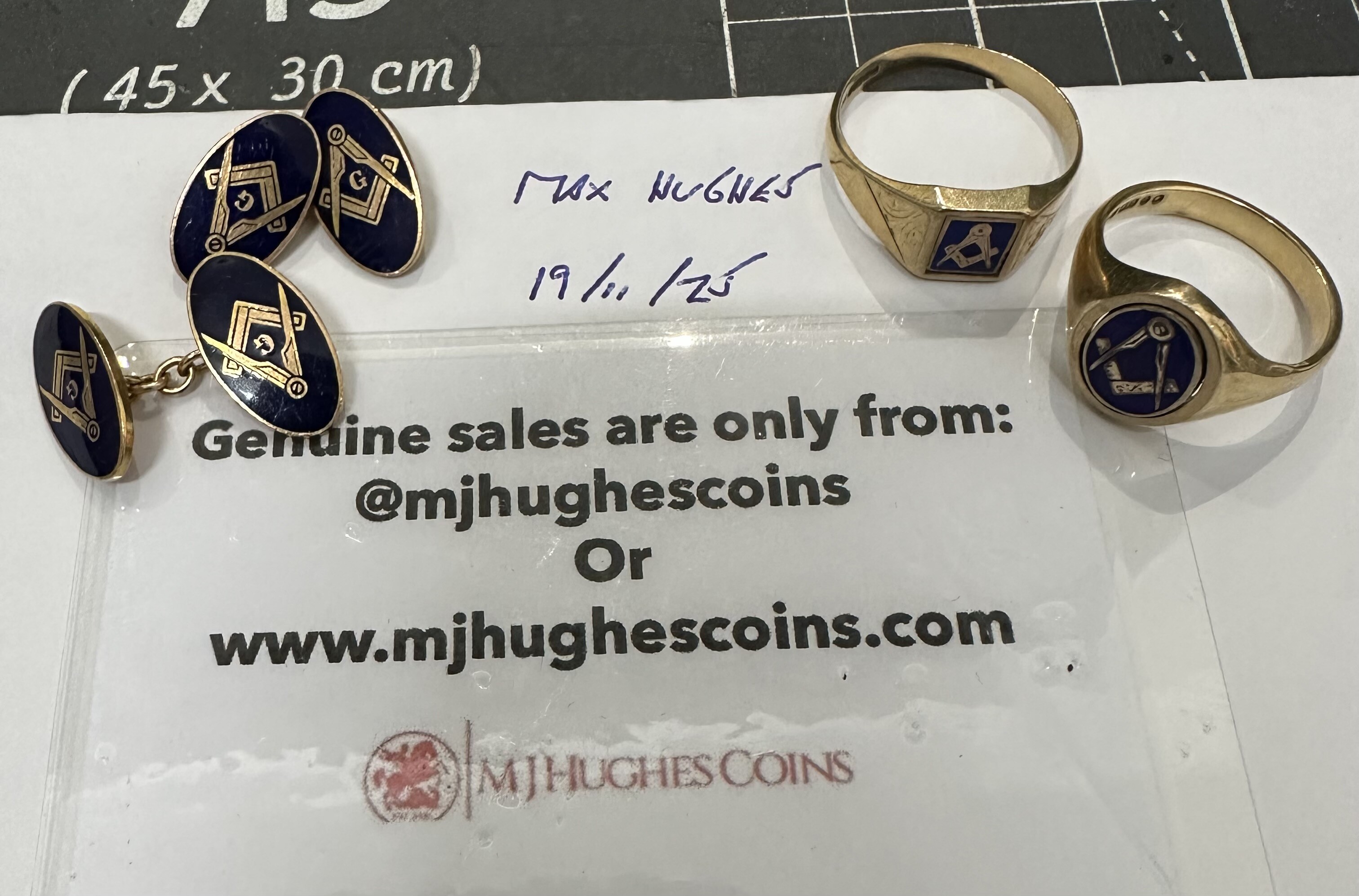 9ct Gold Masonic Flip Rings and Cufflinks 19.5g - UK (Ungraded) - The ...