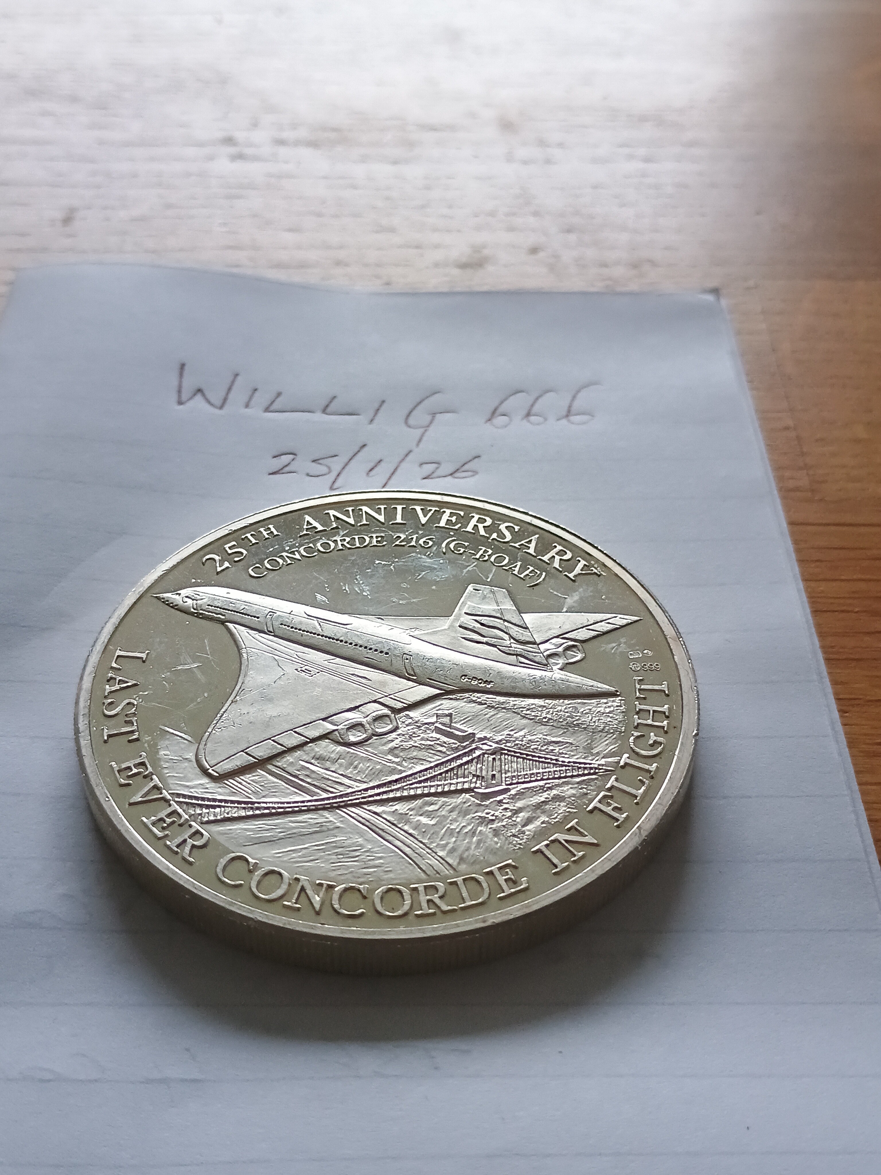 5oz AUCTION 999 silver Concorde commemorative coin £300 low reserve ...