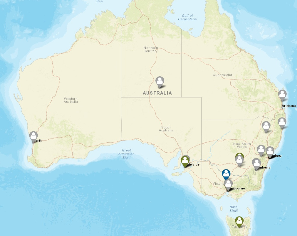 Aussie map with Esprit Locations - Australia - TLF - Total Lotus