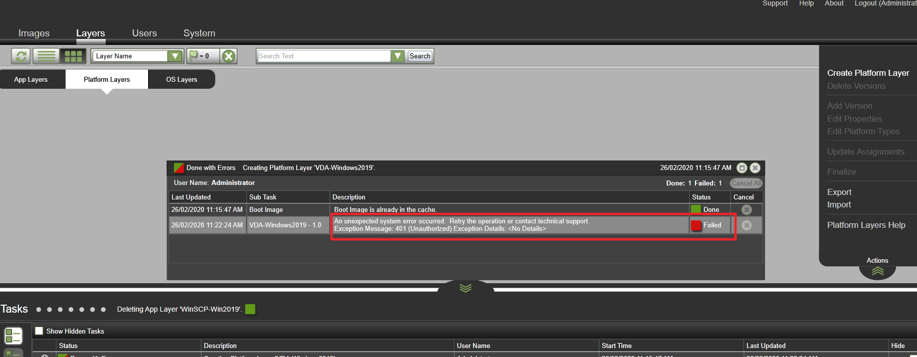 Citrix App Layer - Failed to create Platform to found error "An ...