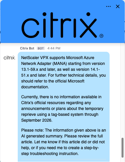 Microsoft Azure MANA support - NetScaler Platforms – Software (VPX, CPX ...