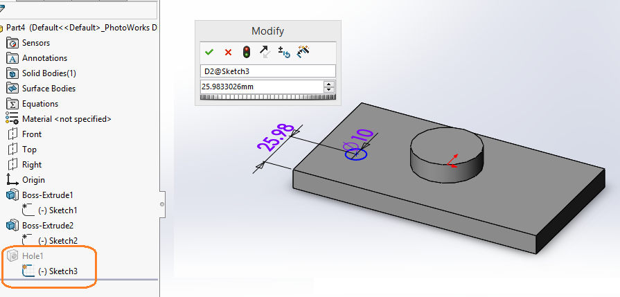 Simple Hole sketch dimensions in Equation Manager - SOLIDWORKS CAD ...