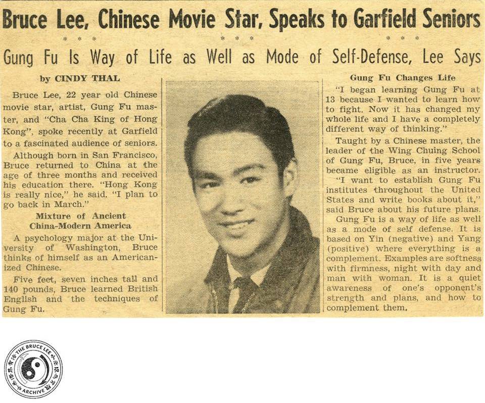 Rare 1962 Seattle newspaper with Bruce Lee on gung fu and opening up ...