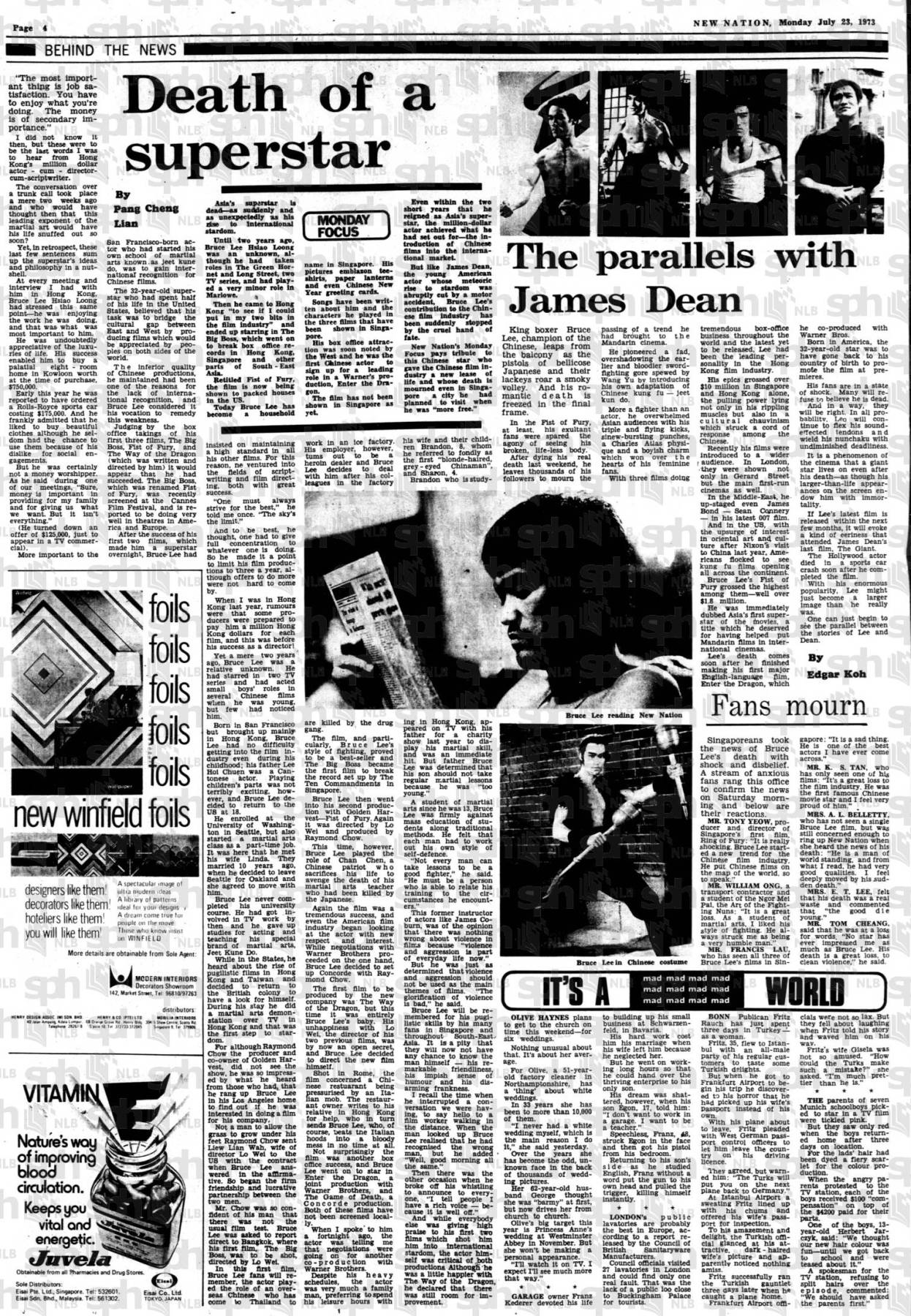 Super rare interviews with Bruce Lee in "New Nation" Newspaper 1971-73 ...