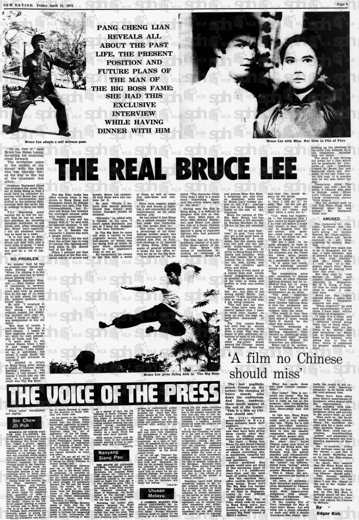 Super rare interviews with Bruce Lee in "New Nation" Newspaper 1971-73 ...