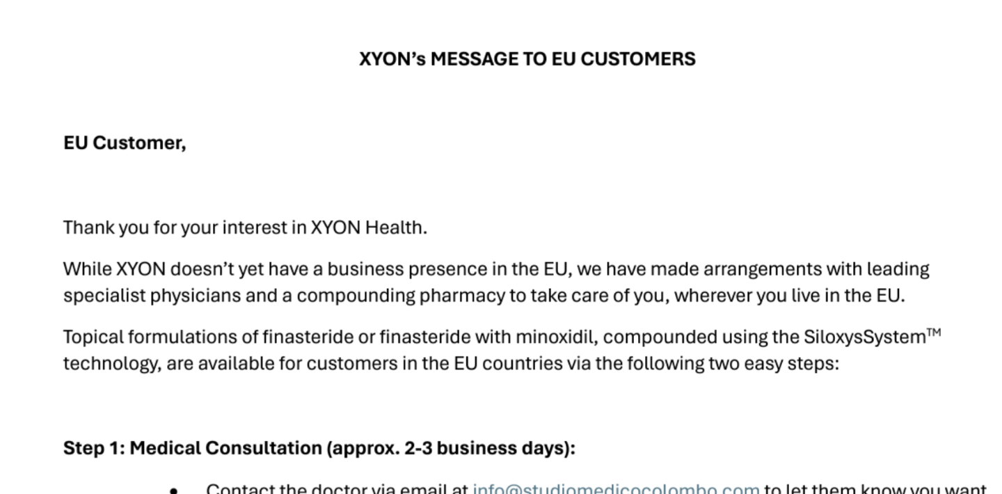 We can now purchase Xyon gel (finasteride or finasteride + minoxidil ...