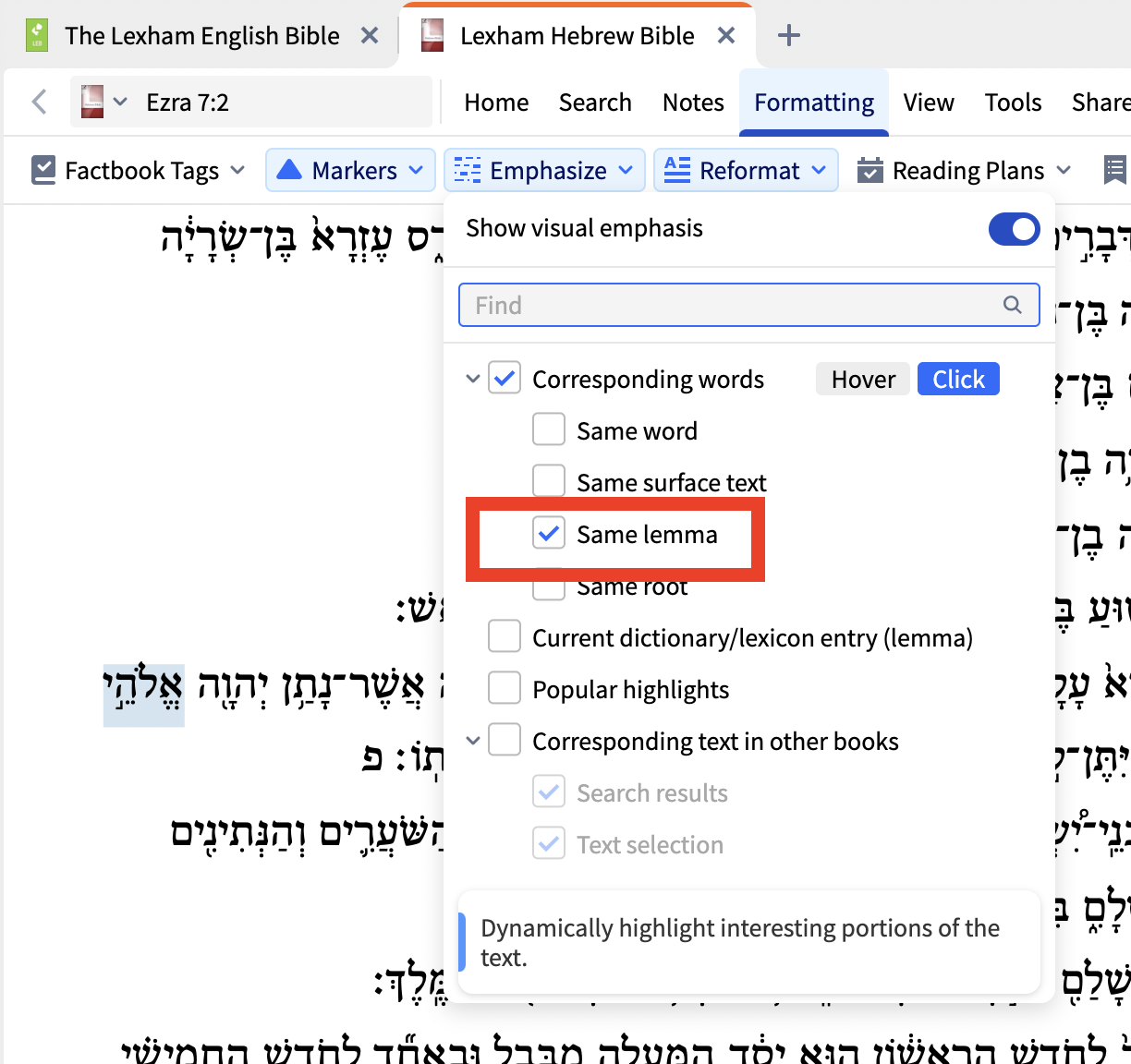 Sympathetic Highlighting with Greek and Hebrew Text with English ...