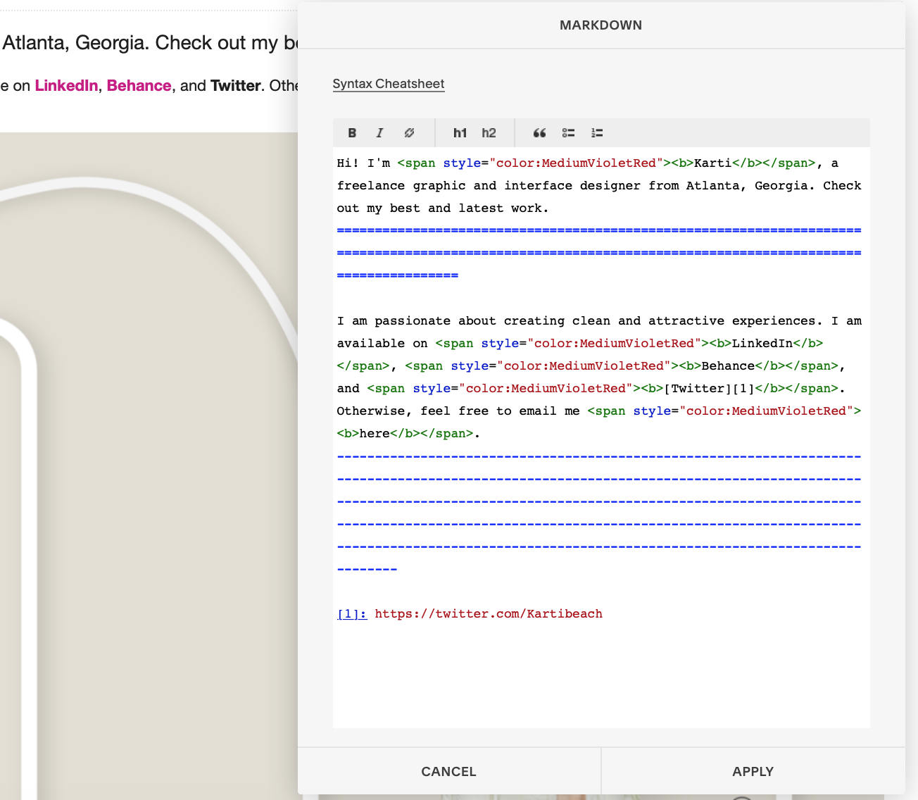 Can't add a color and a link to words in markdown block? - Customize ...