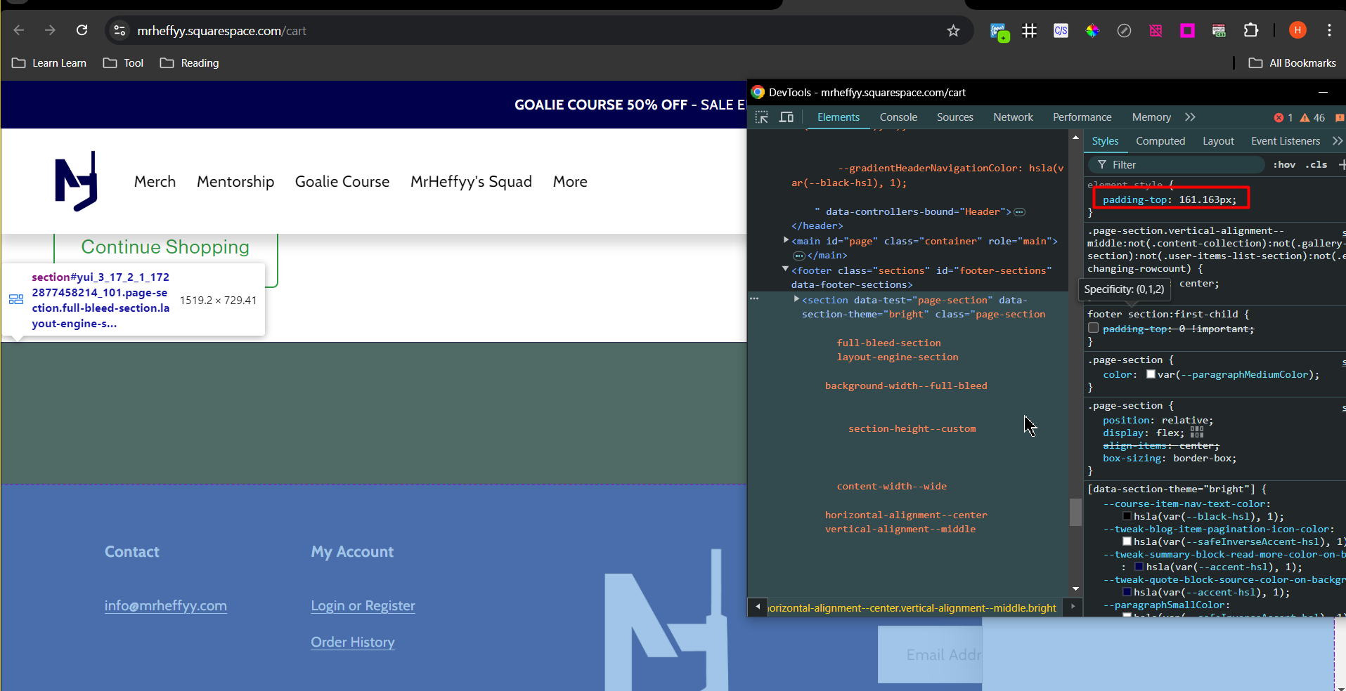 Space in Footer on Cart page - Feedback on Your Site - Squarespace Forum