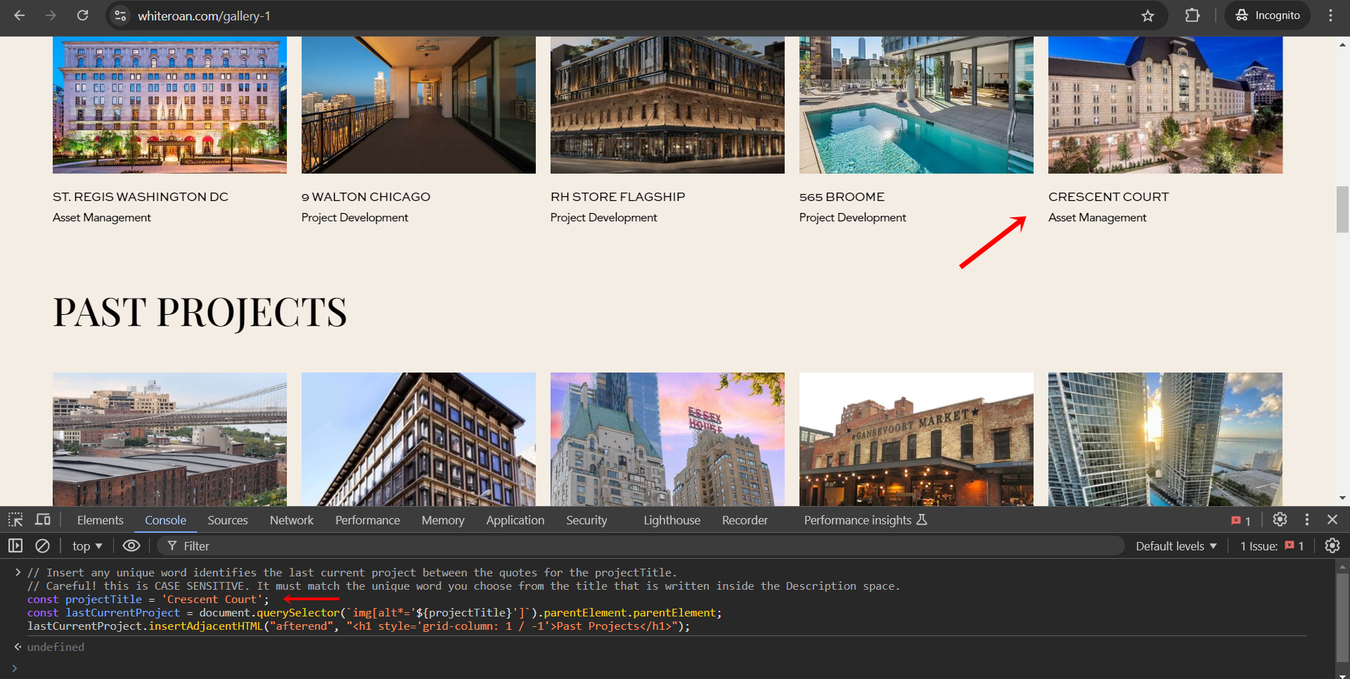 Header between projects in gallery block - Site Design & Styles ...