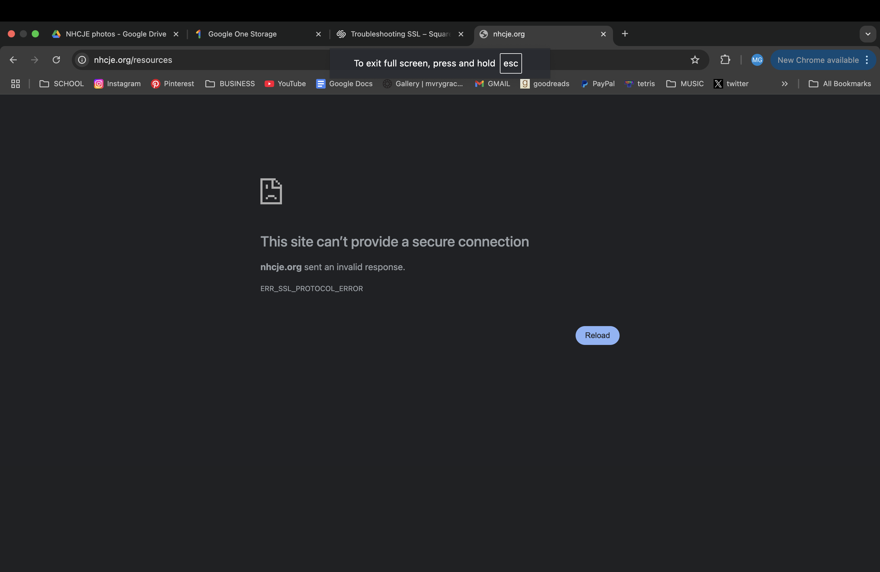 Site is Blocked with 'This site can’t provide a secure connection ...
