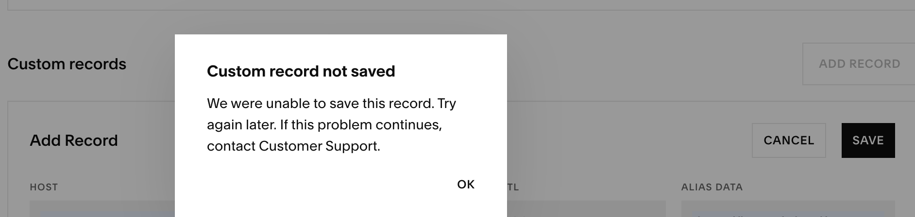 "Custom record not saved We were unable to save this record because it ...