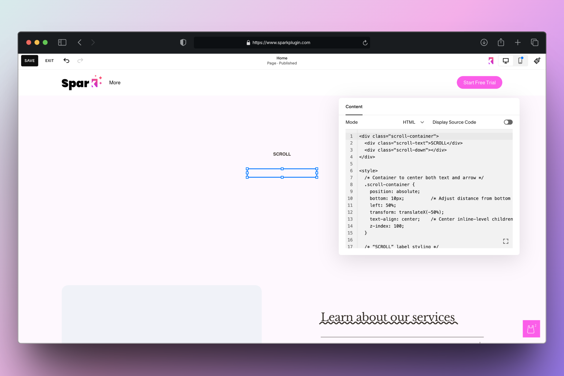 Scroll down indicator, including word "Scroll" - Customize with code ...
