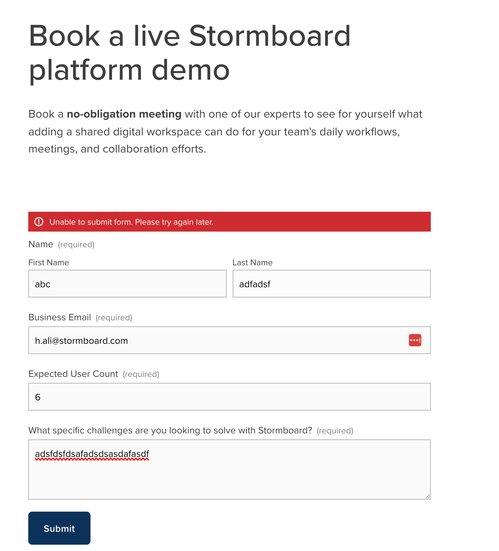 Unable to submit form. Please try again later. 401 API error - Pages ...