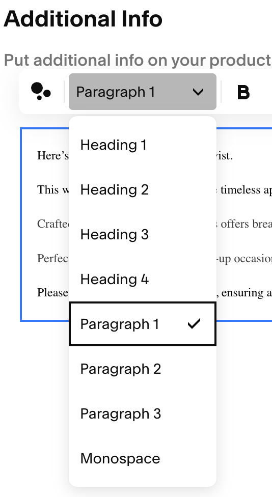 Can't use paragraph 1 on store products? - Commerce - Squarespace Forum