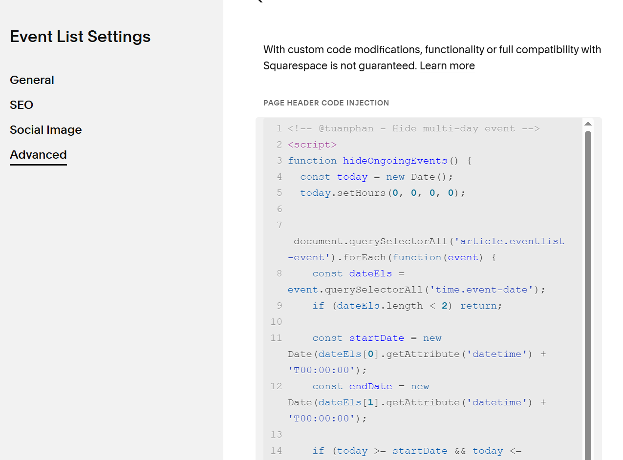 Calendar: hide multi-day events once they start - Customize with code ...