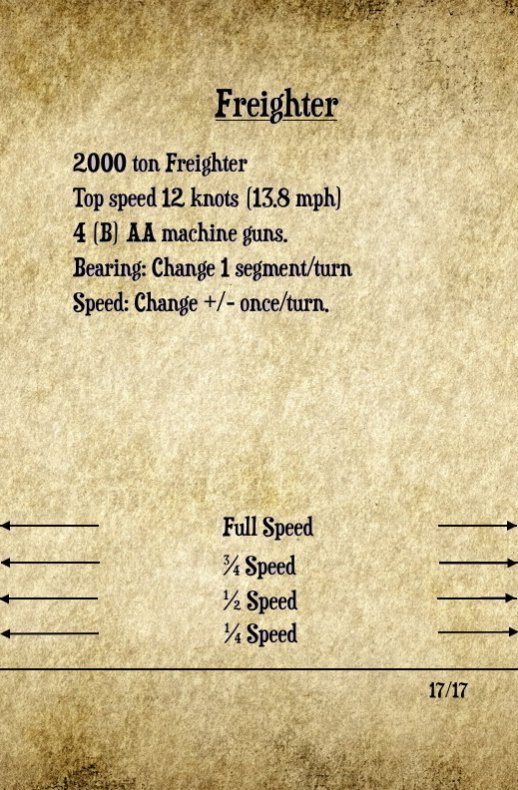 Freighter 17 - This card is used for movement of 1/700 scale freighters ...