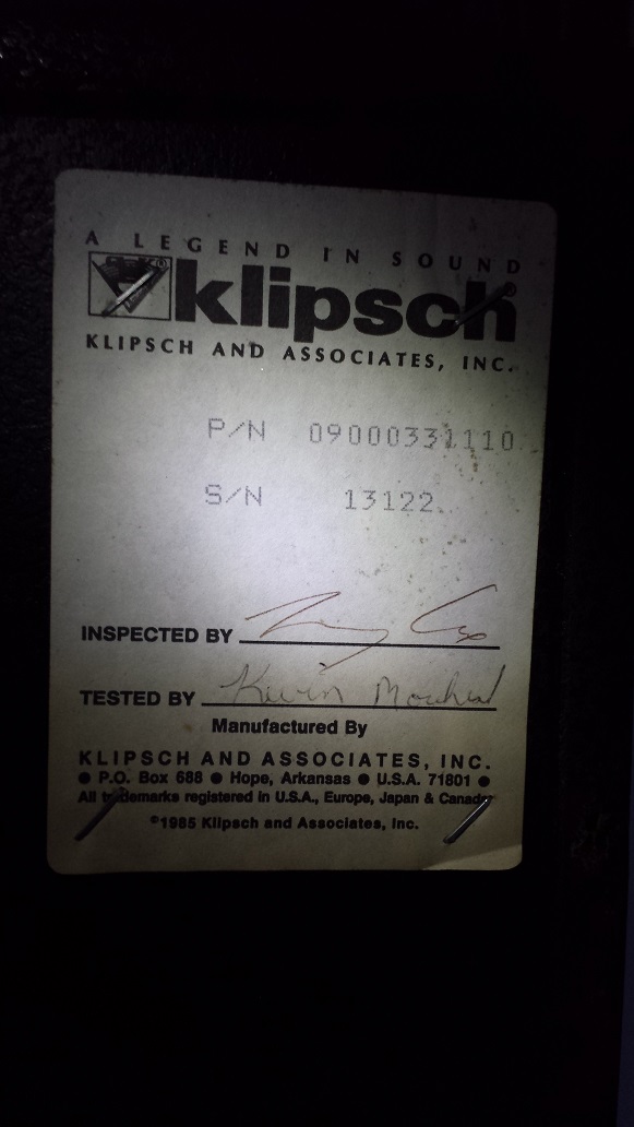 serial number search - Home Theater - The Klipsch Audio Community