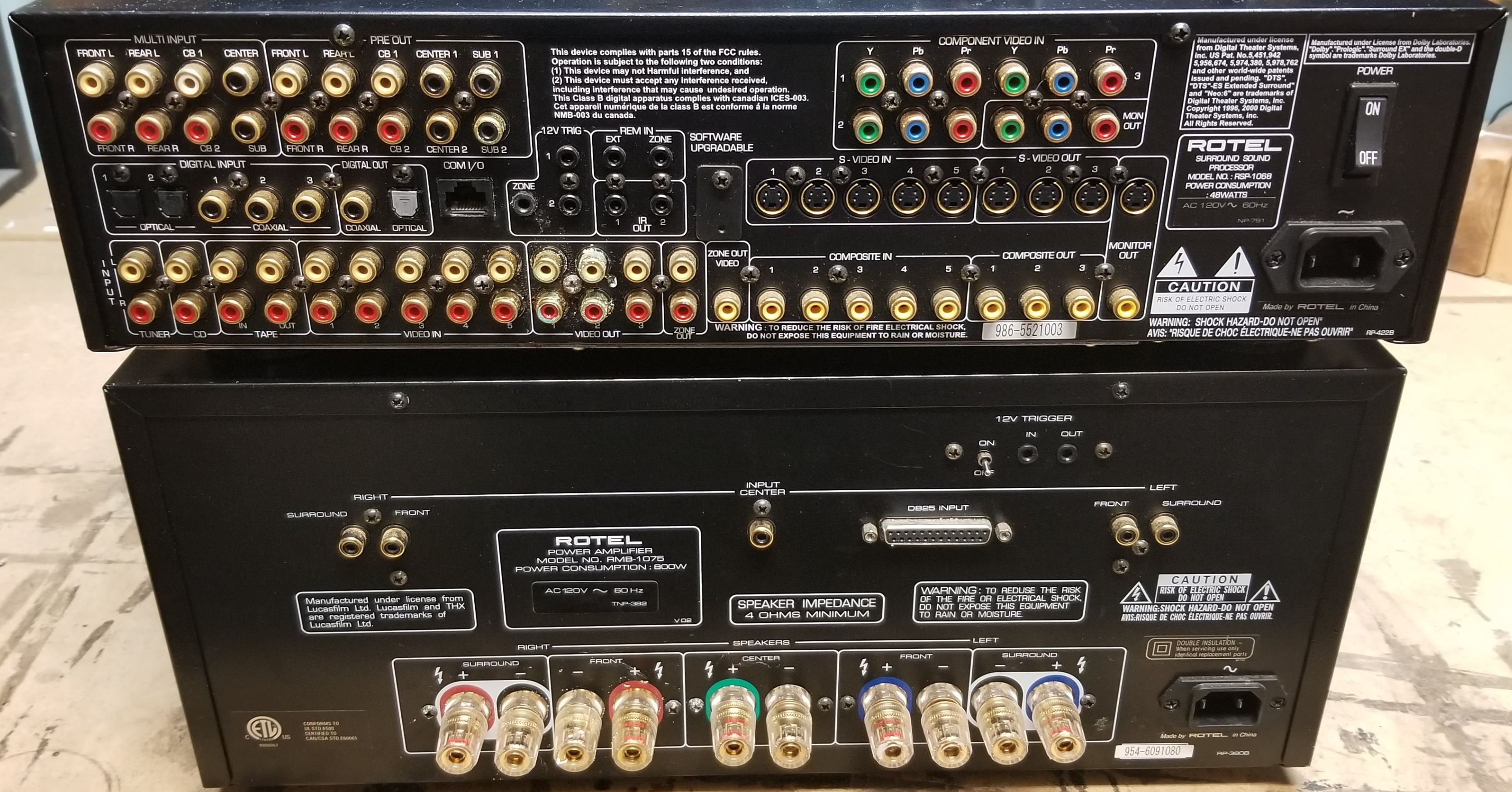 Rotel Equipment: RSP-1068 Pre-Amp & RMB-1075 5-Channel Amplifier ...