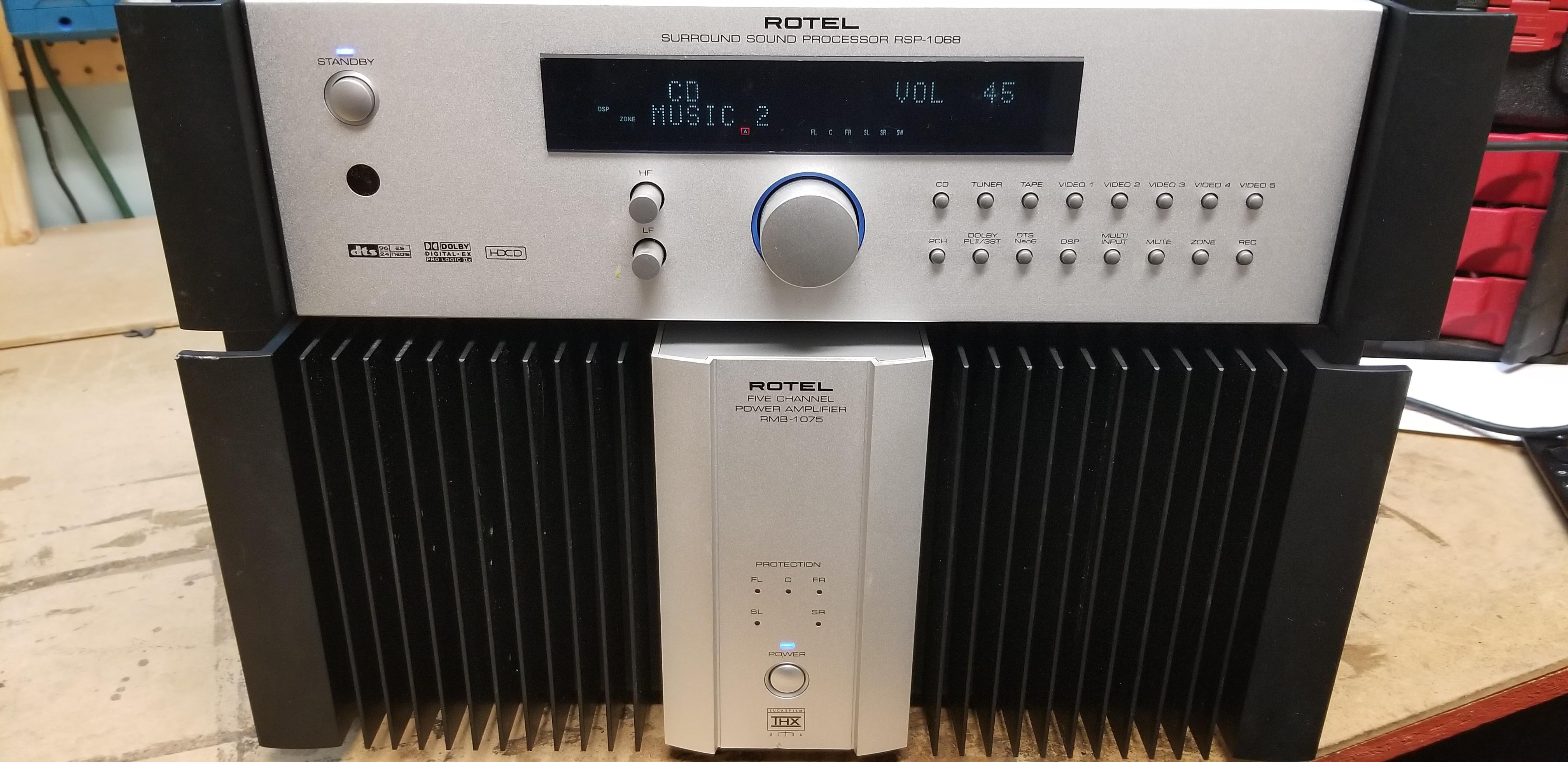 Rotel Equipment: RSP-1068 Pre-Amp & RMB-1075 5-Channel Amplifier ...