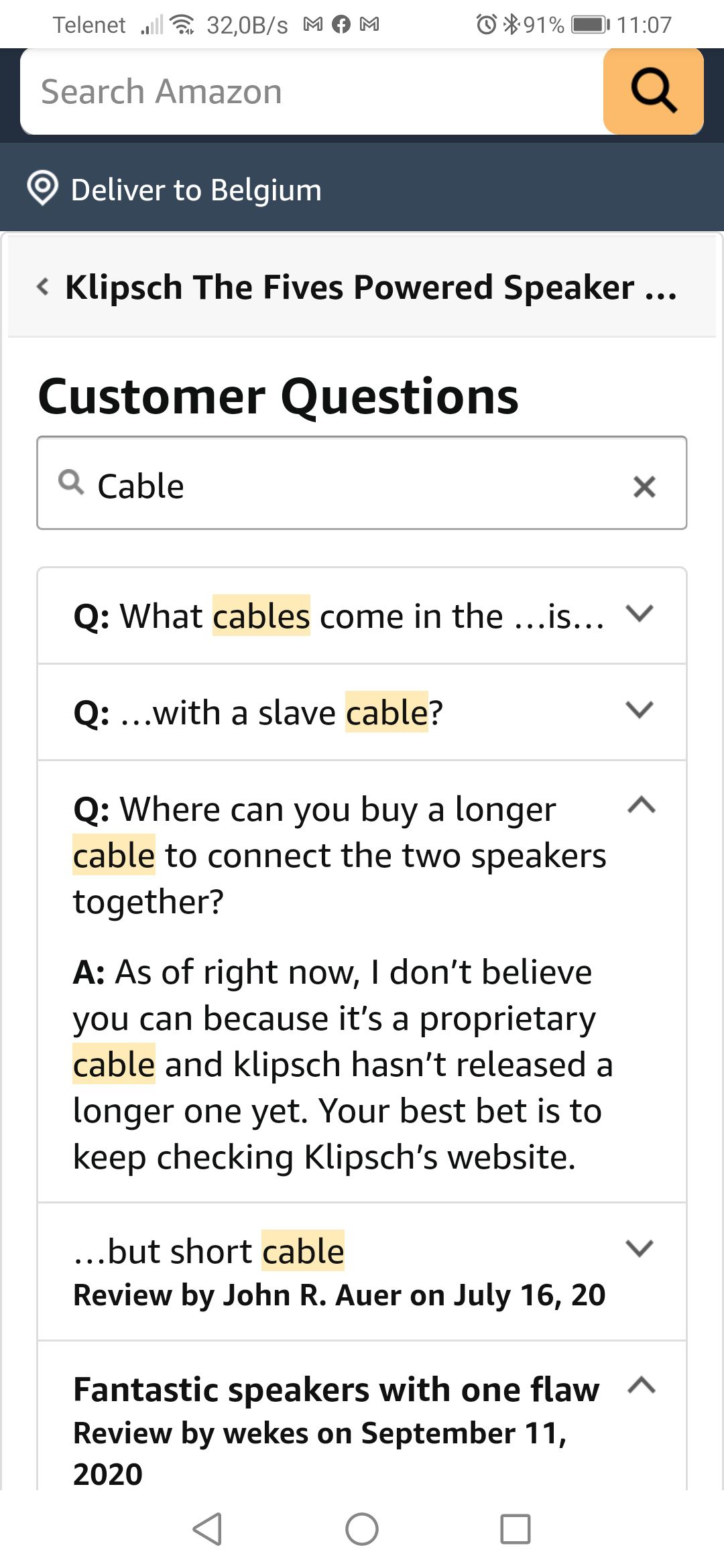 Longer Connection speaker cable for The Fives - 2-Channel Home Audio ...