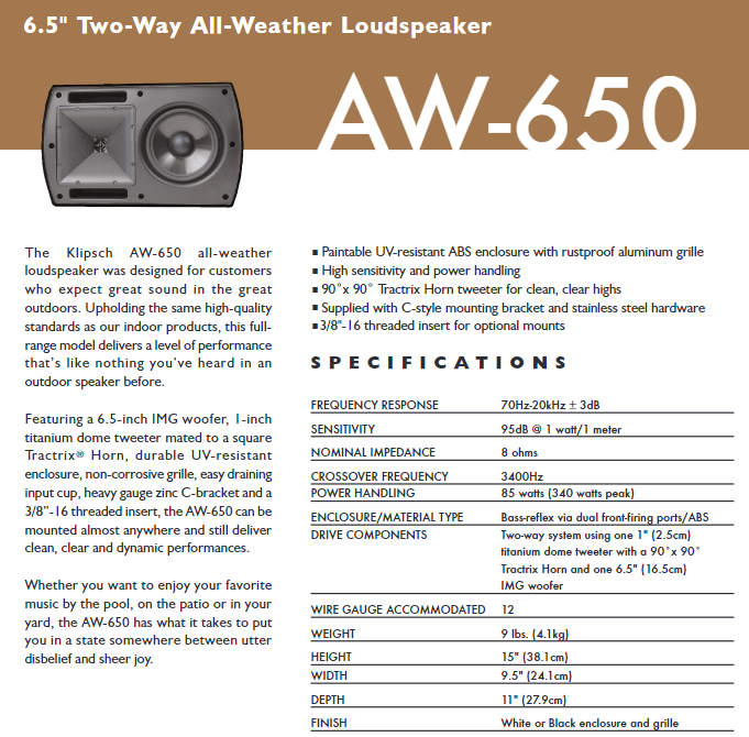 Klipsch AW-650 - General Klipsch Info - The Klipsch Audio Community