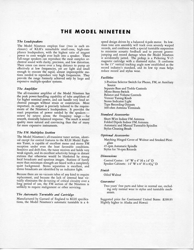 Photo link for KLH model 19 system - KLH - The Classic Speaker Pages ...