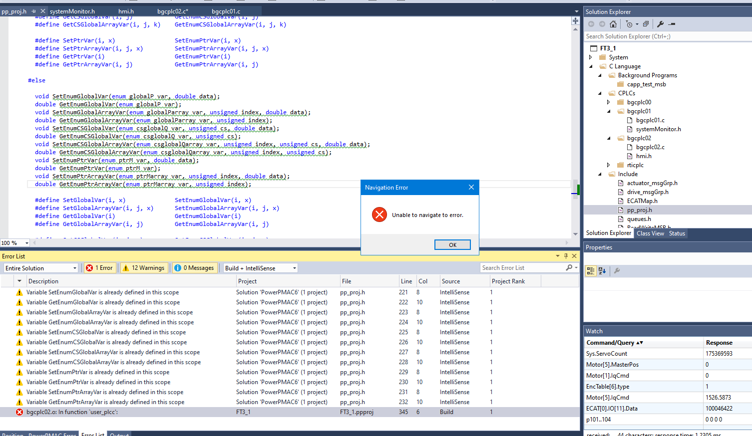 Unable to navigate to error - Power PMAC - OMRON Forums