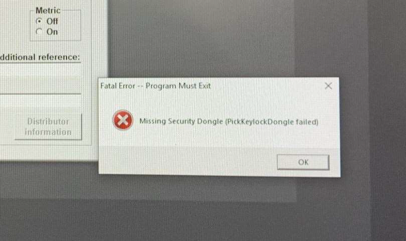 Steps to take when receiving the error message “Missing Security Dongle ...