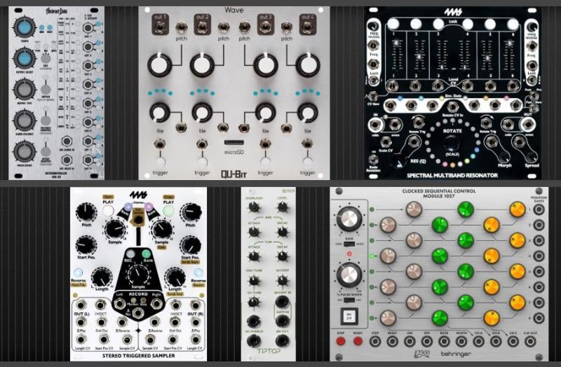 eurorack modulok (LFO, Sequencer, Sampler, Resonator, 909 kick ...