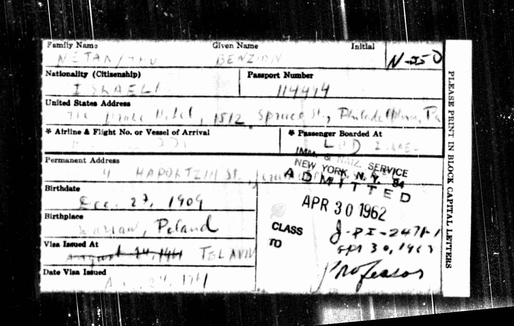 Lafitte and Benzion Netanyahu,December 28, 1962 - JFK Assassination ...