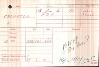 Pvt Fred Crompton 12312 7th Btn East Lancs - Soldiers and their units ...