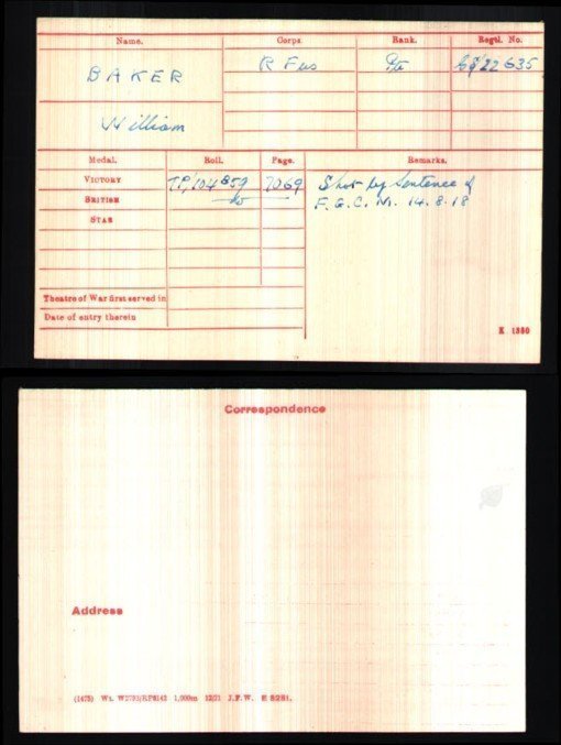 22635 Pte. William Baker, 26th Bn. Royal Fusiliers - Soldiers and their ...