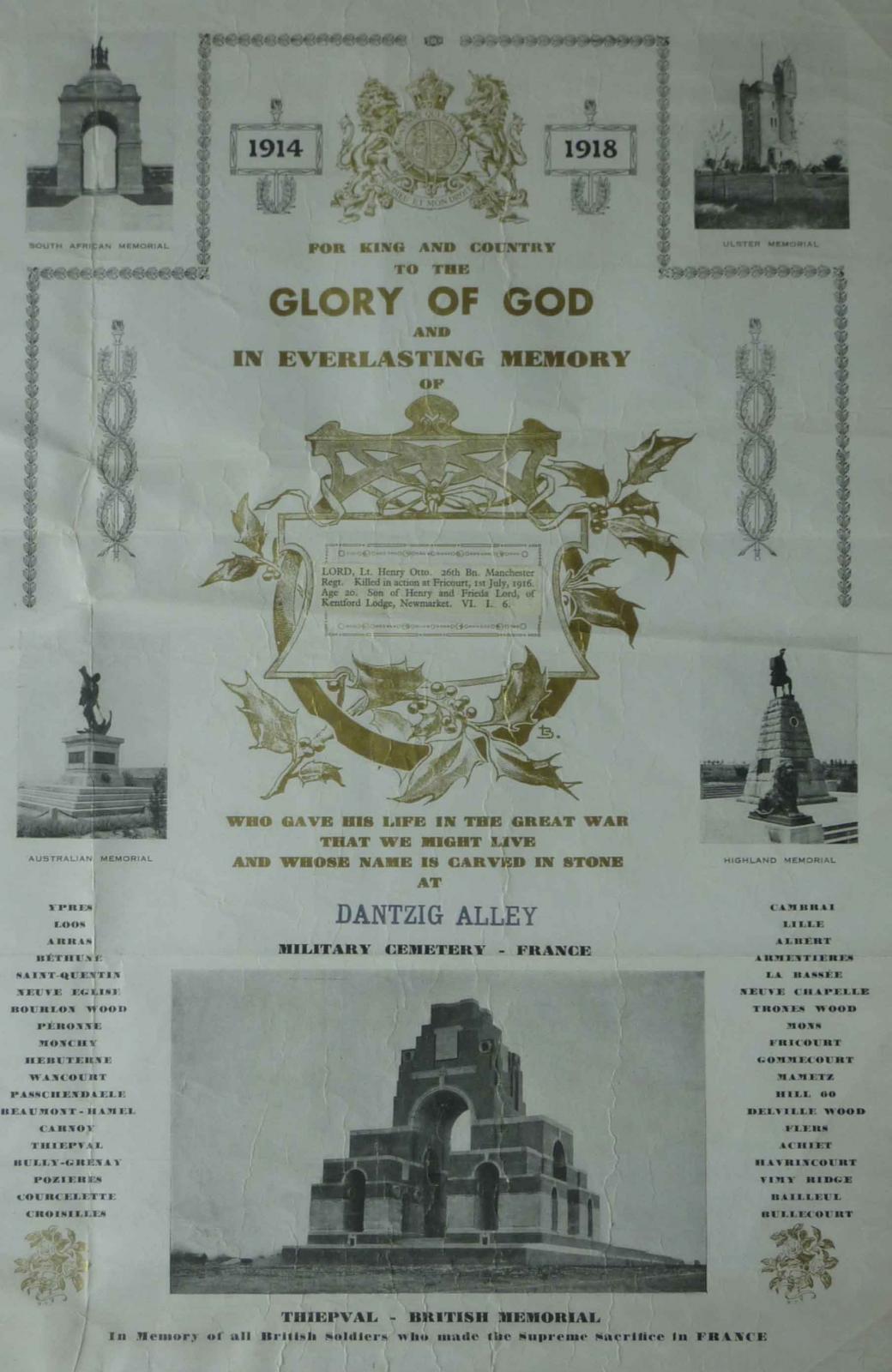 Unusual commemorative scroll - Cemeteries and memorials - The Great War ...