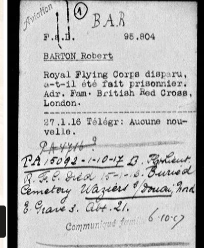 2lt Robert Barton - Air personnel and the war in the air - The Great ...