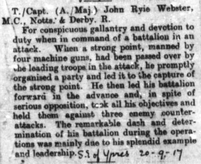 Lt-Col John Ryrie Webster, 16/Notts & Derby, kia 1918 - Soldiers and ...