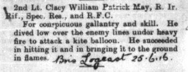 CLACY WILLIAM PATRICK MAY, RFC/RAF, ex 4RIR - Air personnel and the war ...
