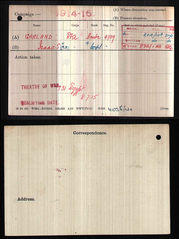 Isaac Stuart Garland : MM; Royal Field Artillery 4739 - Soldiers and ...