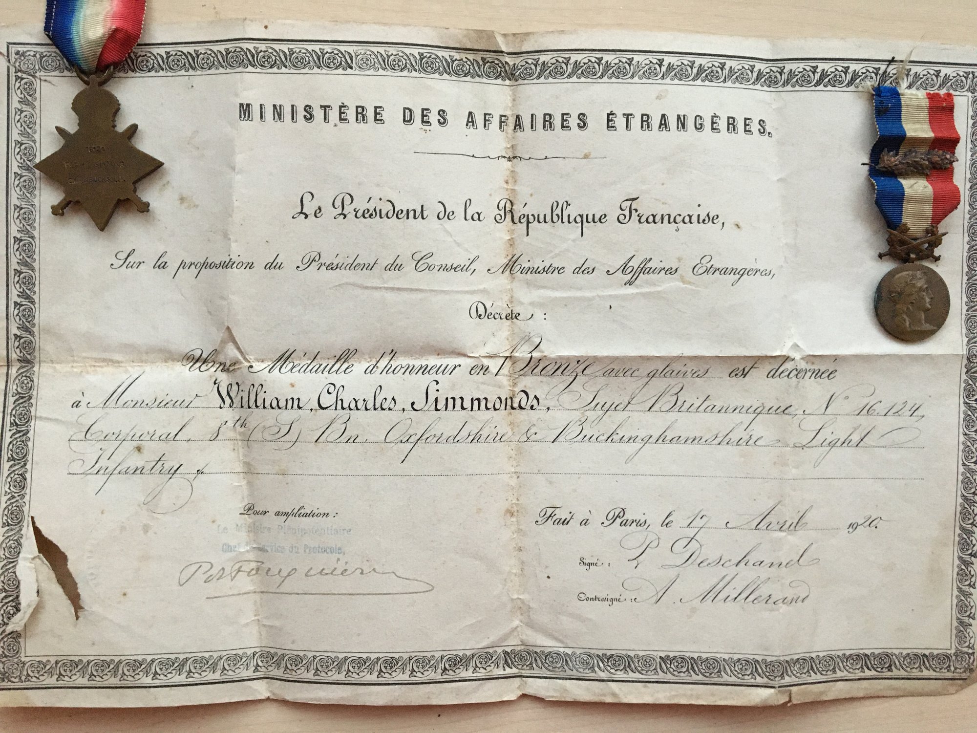 Medaille D'Honneur - William Charles Simmons - Medals - The Great War ...