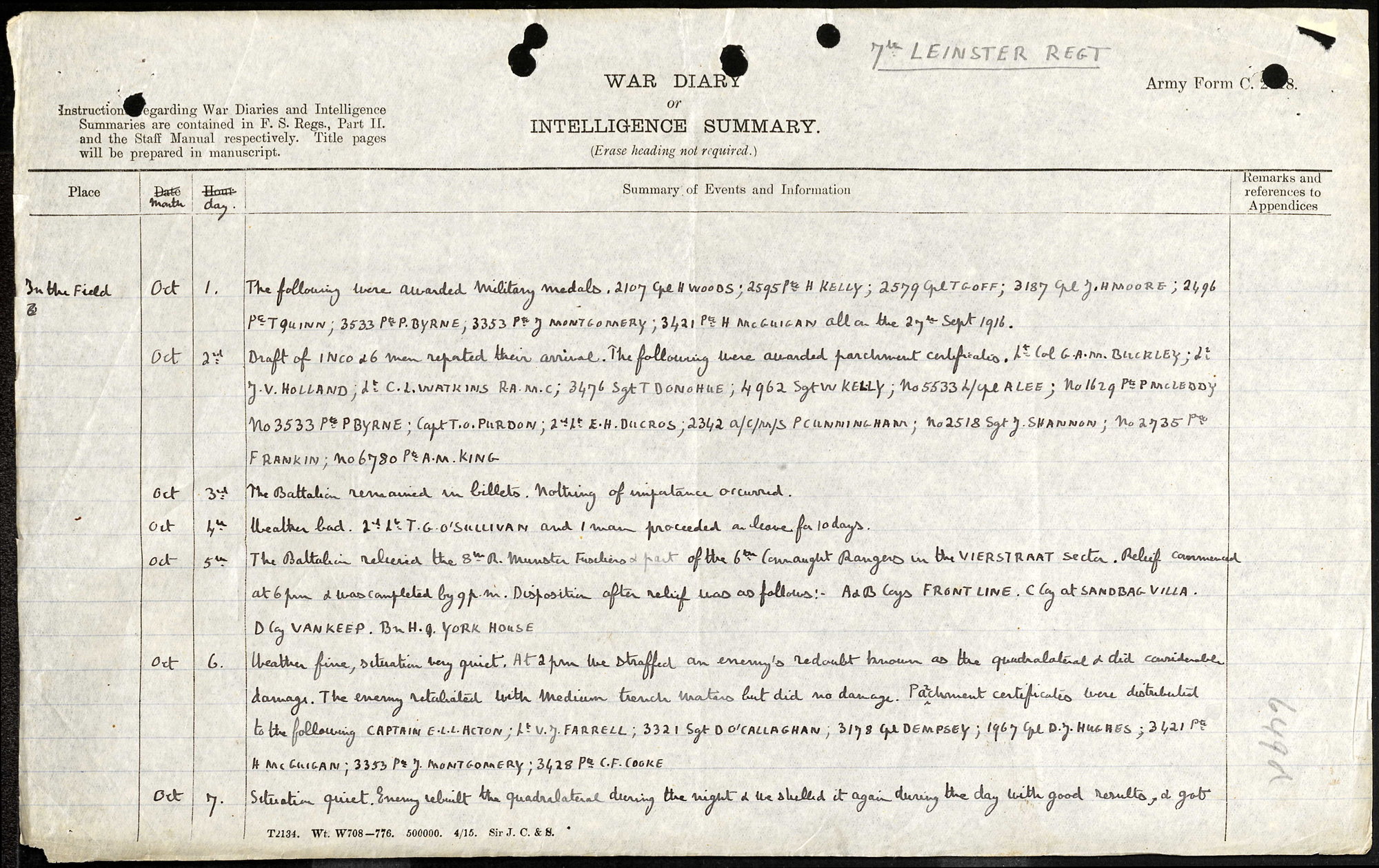 WWI Service Record for Patrick Byrne - Soldiers and their units - The ...