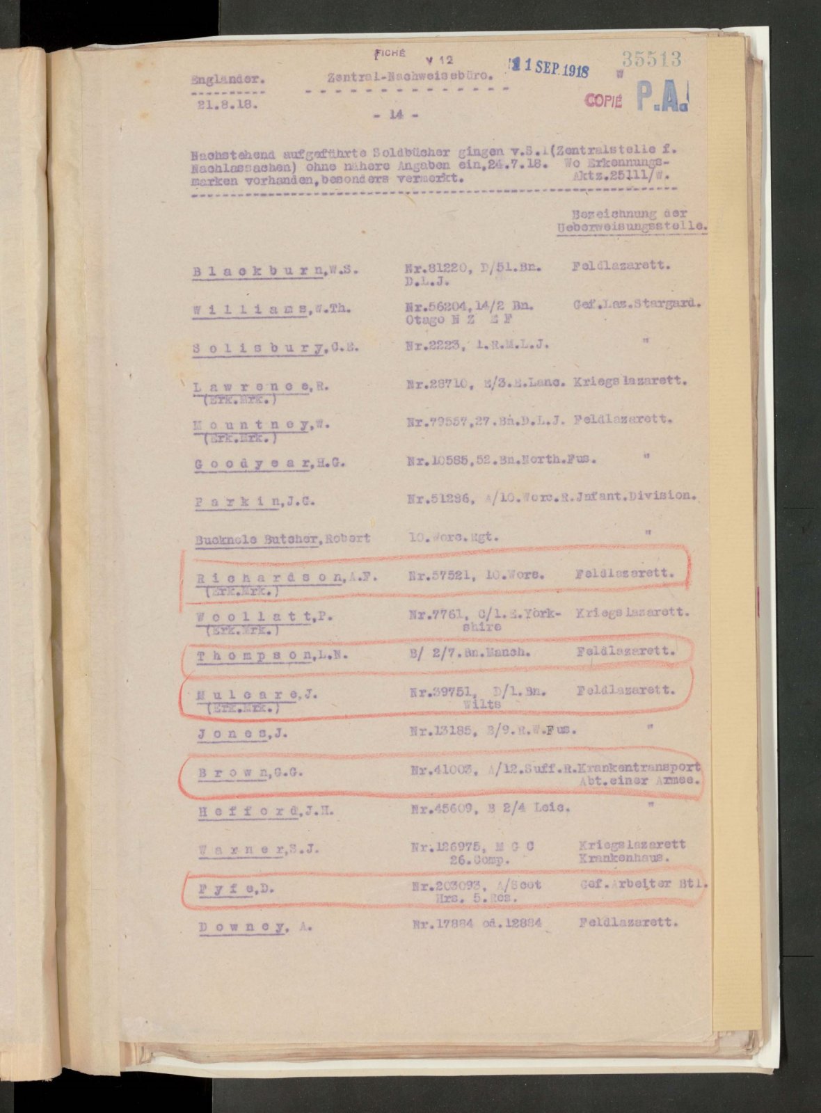 TRANSLATION OF POW FORM - Interpreting documents - The Great War (1914 ...