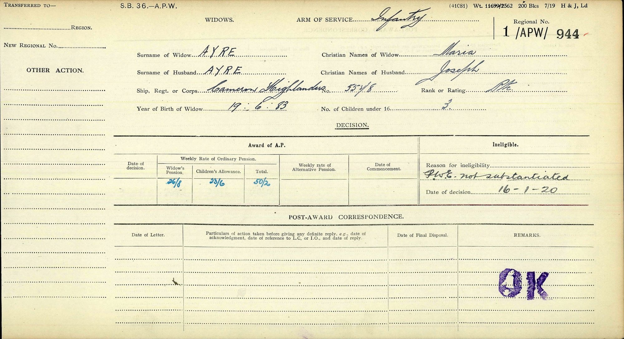 eligibility for widow pension in ww1 - Other Great War Chat - The Great ...