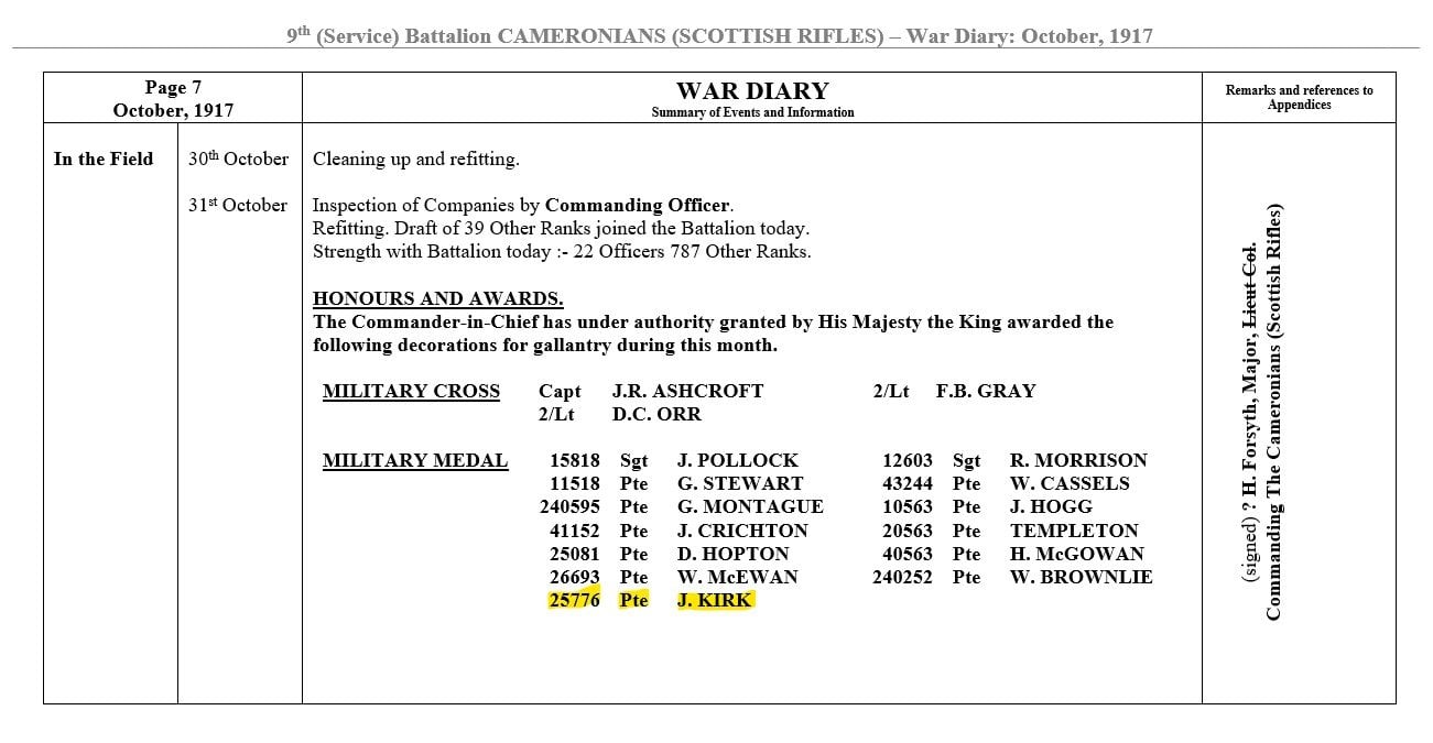 MM Citation 9th Cameronians - Soldiers and their units - The Great War ...