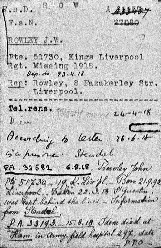 Pte J.W. Rowley KLR - died as a POW - Soldiers and their units - The ...