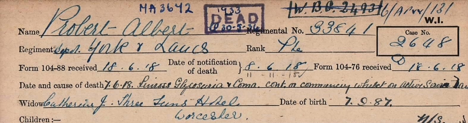 Albert Edward Probert Pte 33841 - Soldiers and their units - The Great ...