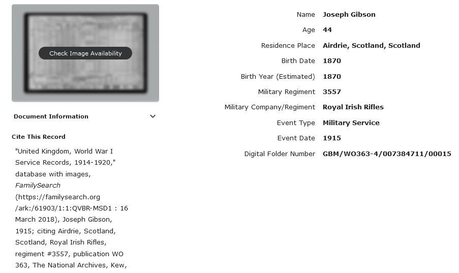 Joseph Gibson and reg no. - Soldiers and their units - The Great War ...