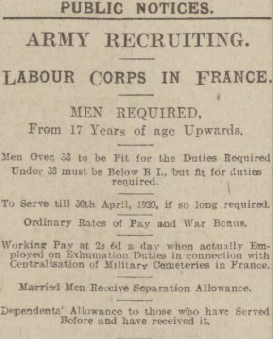 Relative posted to France for Grave Exhumation 1919 - Other Great War ...