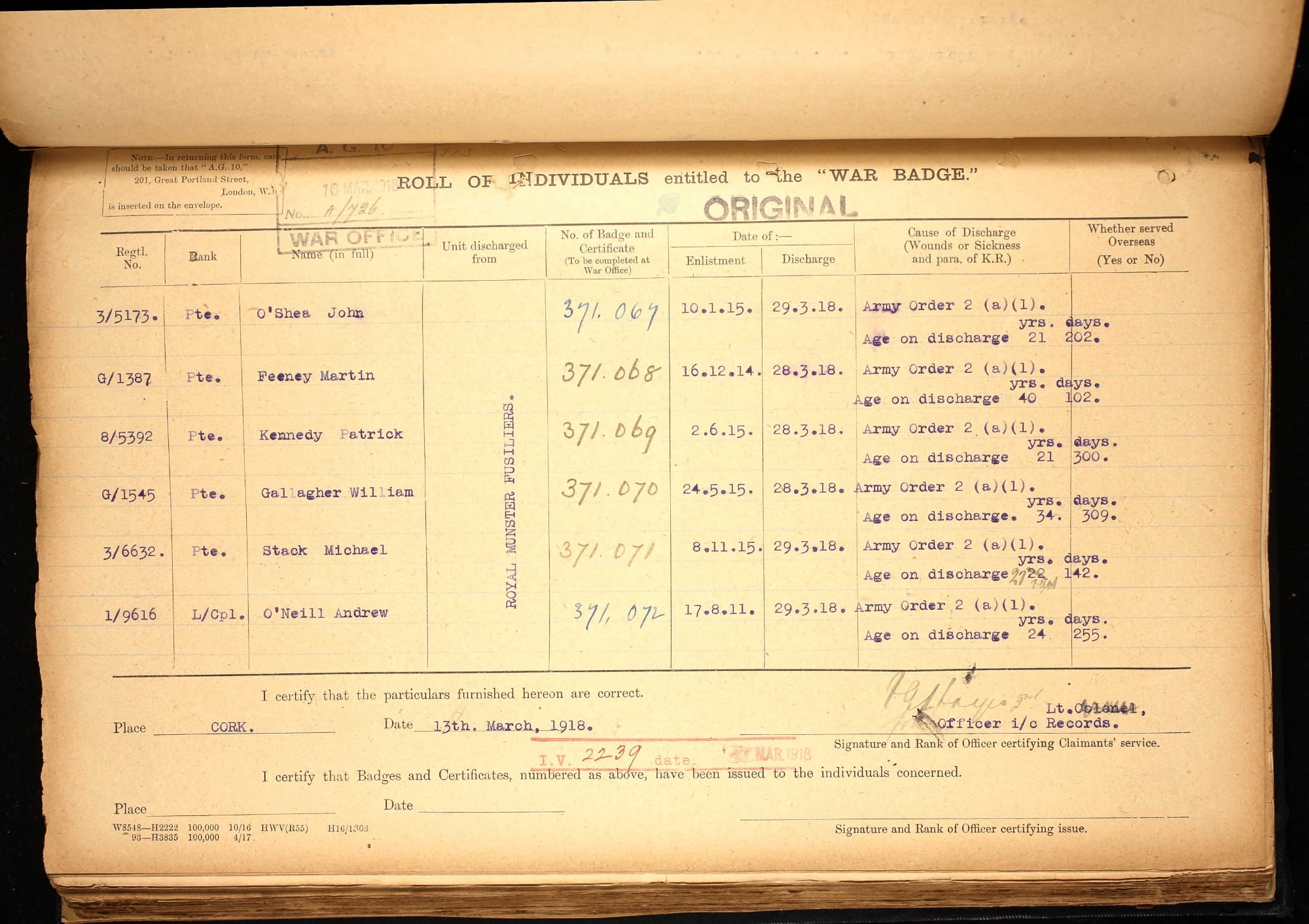 Army Order 2 (a)(1) on War Badge Roll help please. - Interpreting ...
