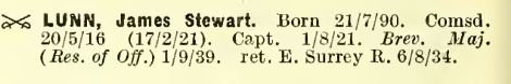 Captain James Stewart Lunn 6th RDF, later of E. Surrey Regiment ...